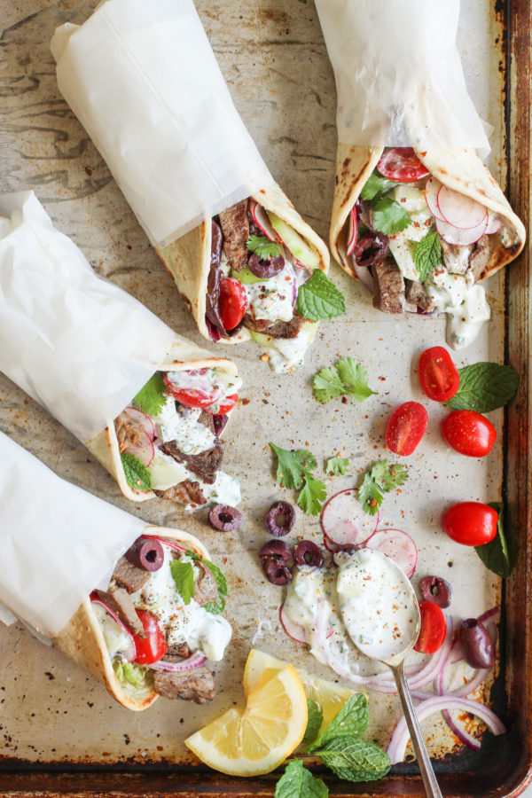 roasted lamb gyros with herb tzatziki
