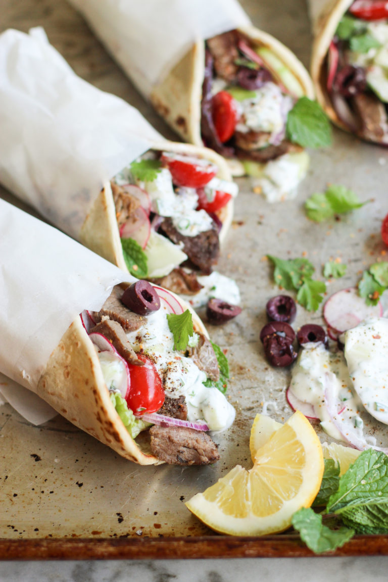 roasted lamb gyros with herb tzatziki